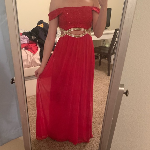 Macy's | Dresses | Macys Red Formal Prom Dress Off The Shoulder | Poshmark